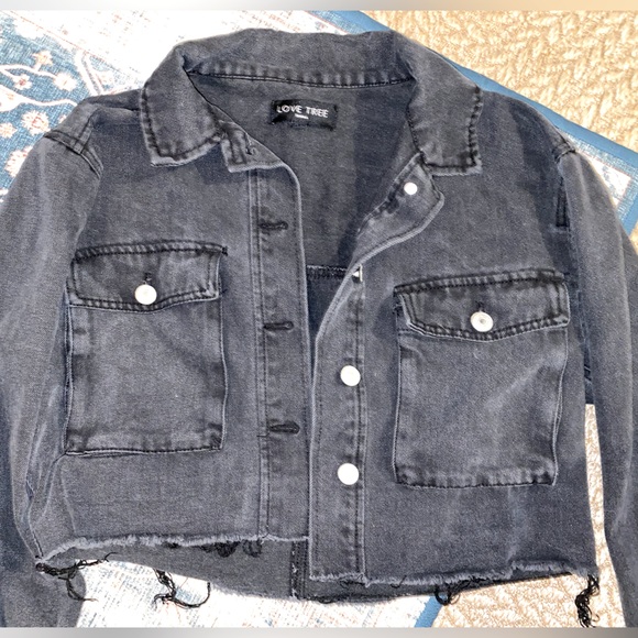 Love Tree | Jackets & Coats | Black Cropped Denim Jacket | Poshmark
